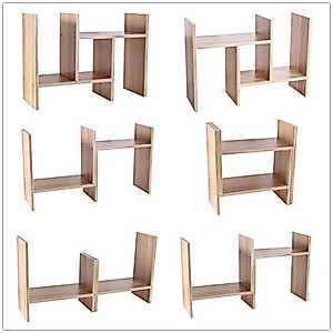 PENGKE Office Storage Rack,Desktop Organizer,Home Decor Adjustable Wood Display Shelf Rack,True Natural Stand Shelf,Office Supplies Desk Organizer,Brown