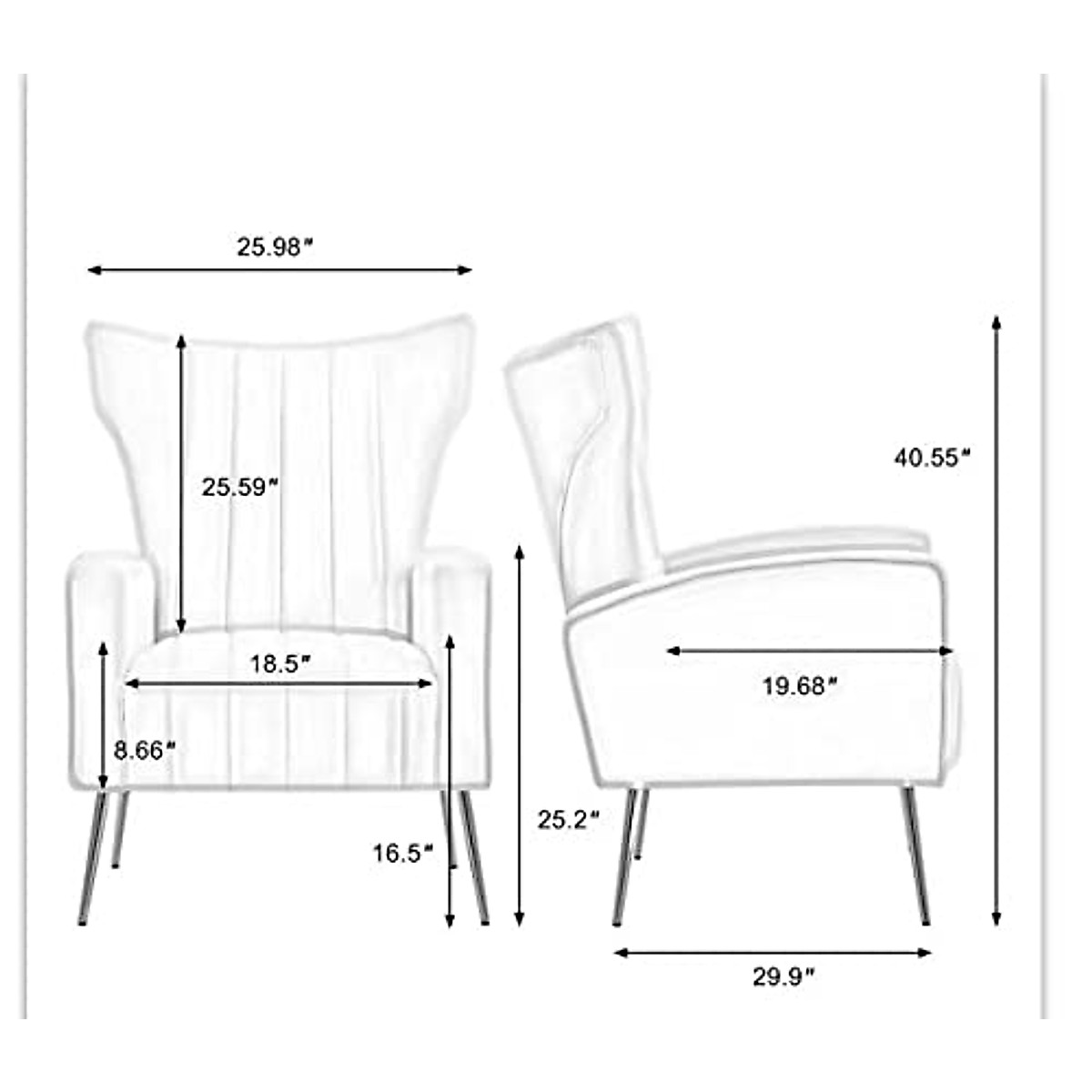 HomVent Accent Wingback Arm Chair,Channel Tufted Chair with Golden Legs,Upholstered Single Sofa Chair for Living Room,Bedroom,Club
