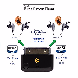 KOKKIA i10_Pro (Black) : Bluetooth Transmitter Splitter with aptX/Low-Latency aptX/FastStream/SBC codecs, Compatible with 30-pin iPod,iPhone,iPad. Compatible with AirPods. Compatible with Bose, etc.