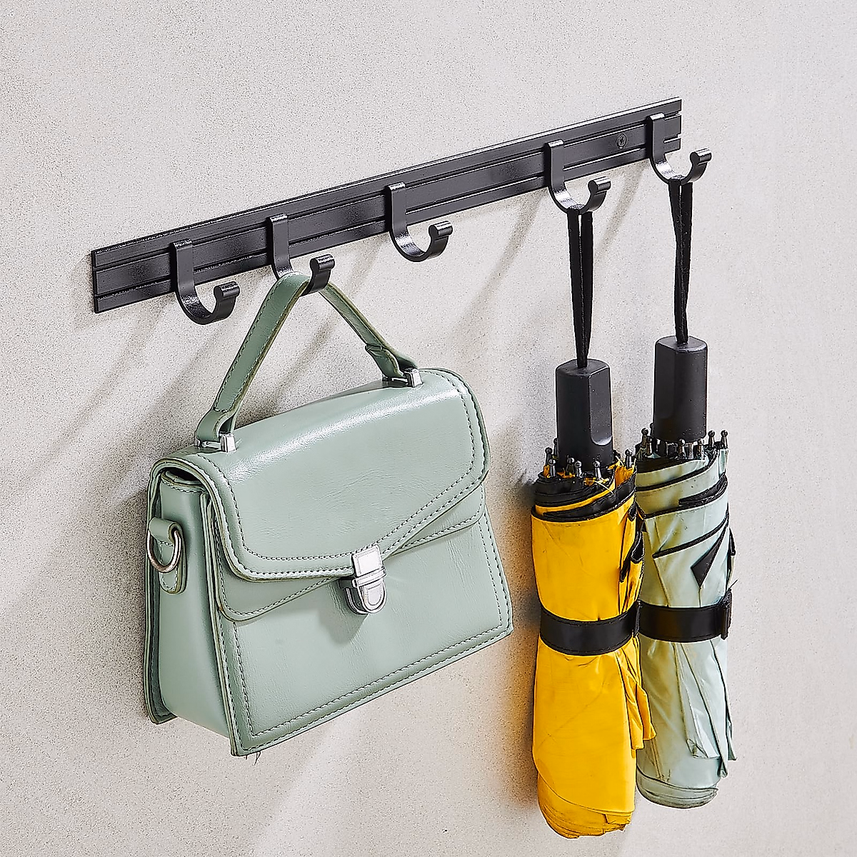 SIMVE Hat Organizer Rack for Baseball Caps Wall Mounted 15.7 in Removable 10 Aluminum Hook for Closet Door Room Entryway Metal Hanging Display Hanger Storage Holder for Towel Key Bag Coat Black