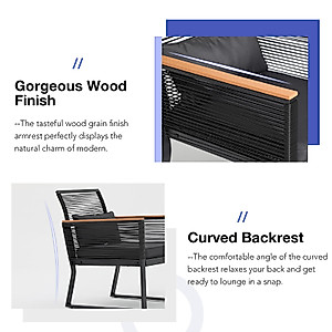 Patiorama 4 Piece Patio Furniture Set, Outdoor Wicker Bistro Set, All-Weather Black PE Rattan Conversation Set w/Coffee Table, Loveseat, Wood-Like Armrest, Cushions for Garden Balcony Deck, Dark Grey