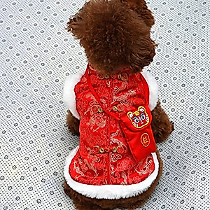 Dog Sweaters for Small Dogs,Kawaii Dog Clothes Chinese New Year Style for Small Dogs Girl and Boy,Puppy Clothes Soft Warm Fleece Thickening for Winter,Autumn Red S