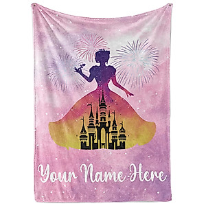 Personalized Princess Blanket for Girls - Ships Next Day, USA Made, Warm, Cozy, Soft Throw for Travel - Pink Room Decor - Plush Fleece or Sherpa Blanket with Custom Name (Fleece - 50x60)