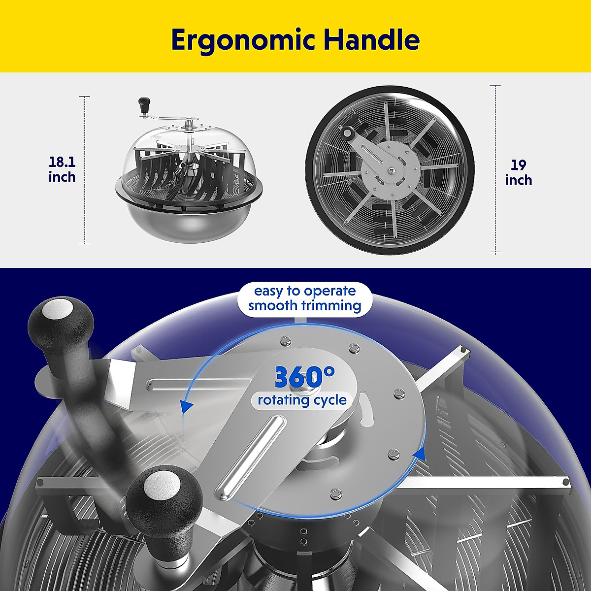 iPower 19 inch Bud Trimmer Leaf Bowl Twisted Spin Cut for Hydroponics Plants with Sharp Stainless Steel Blades, Clear Visibility Dome, Solid Metal Gear Box, Pruner Included (Upgraded Version)