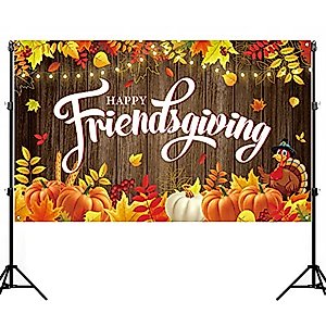 Nepnuser Happy Friendsgiving Photo Booth Backdrop Pumpkin Harvest for Fall Thanksgiving Friends Party Wall Decor (5.9×3.6ft)