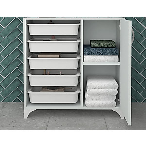 Dresser Closet Organizer and Storage Bins Drawer Toy Storage Chest Shelves Shoe Cabinet Rack Bookshelf Bathroom Office Kitchen Pantry Organizer Garage Organization (White, 5 Basket with Door)