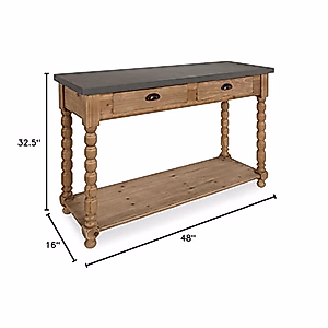 Kate and Laurel Rutledge Farmhouse Chic Two Drawer Console Table, Rustic Wood Base and Concrete Gray Top