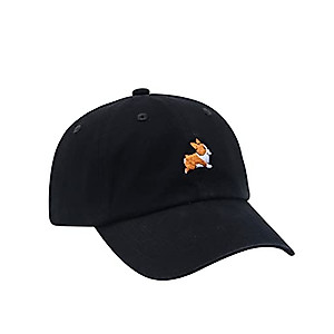 Hatphile 6 Panel Dad Hat Baseball Cap (Large, Corgi Black)