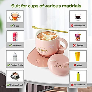 Coffee Warmer with Mug - Cute Coffee Cups Cat Mug Cup Warmer Mug Warmer for Desk Coffee Cup for Women Smart Coffee Mug Warmer Coffee Mug Warmer is The Gift with Gift Box Pink
