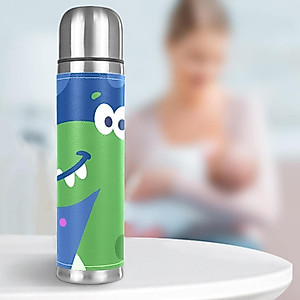 Stainless Steel Leather Vacuum Insulated Mug Dinosaur Thermos Water Bottle for Hot and Cold Drinks Kids Adults 16 Oz