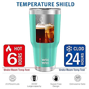 WETOWETO 30oz Tumbler, Stainless Steel Vacuum Insulated Water Coffee Tumbler Cup, Double Wall Powder Coated Spill-Proof Travel Mug Thermal Cup for Home Outdoor (Cyan, 1 Pack)