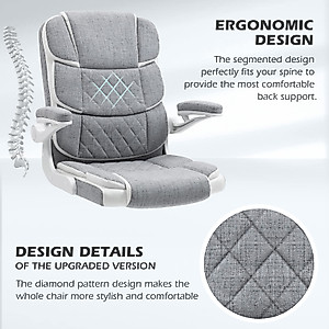 SEATZONE Home Office Desk Chairs Grey Linen Fabric Executive Office Chair with Wheels and Arms Comfortable Ergonomic Desk Chair for Adults and Teens