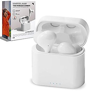 Sharper Image Soundhaven Wireless Earbuds, Bluetooth 5.0 with Qi Wireless Charging, Earphones with 4 Mics, 16 hr Playtime, Ergonomic Design, 5 Ear Tip Sizes
