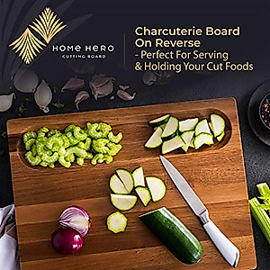 Home Hero X Large Wood Cutting Board 1.5" Thick, Reversible Acacia Wood Charcuterie Board with Handle, Butcher Block Cheese Board with Deep Groove and Bonus Cleaning Brush & Cheese Knife