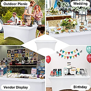 Yastouay 2 Pack 6ft Stretch Table Cloth Spandex Table Cover Tight Fitted for 6ft Rectangular Tables White Washable Tablecloths for Party, Wedding, Banquet, Outdoor (White, 6 Ft)