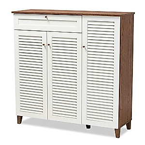 BOWERY HILL Walnut Finished 11-Shelf Wood Shoe Cabinet with Drawer