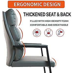 CLATINA Big Tall Office Guest Chair Upholstered Leather Comfortable Reception Chairs with Bonded Padded Arm Rest Sled Base for Conference Waiting Room Home Gray Set of 4