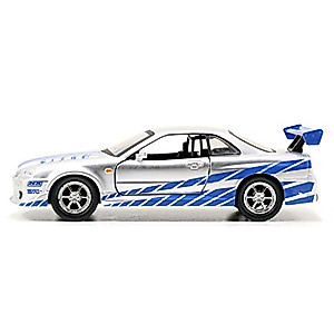 Fast & Furious Brian's Nissan Skyline GT-R R34 Silver & Nissan GT-R R34 Blue 1:32 Die - cast Car, Toys for Kids and Adults