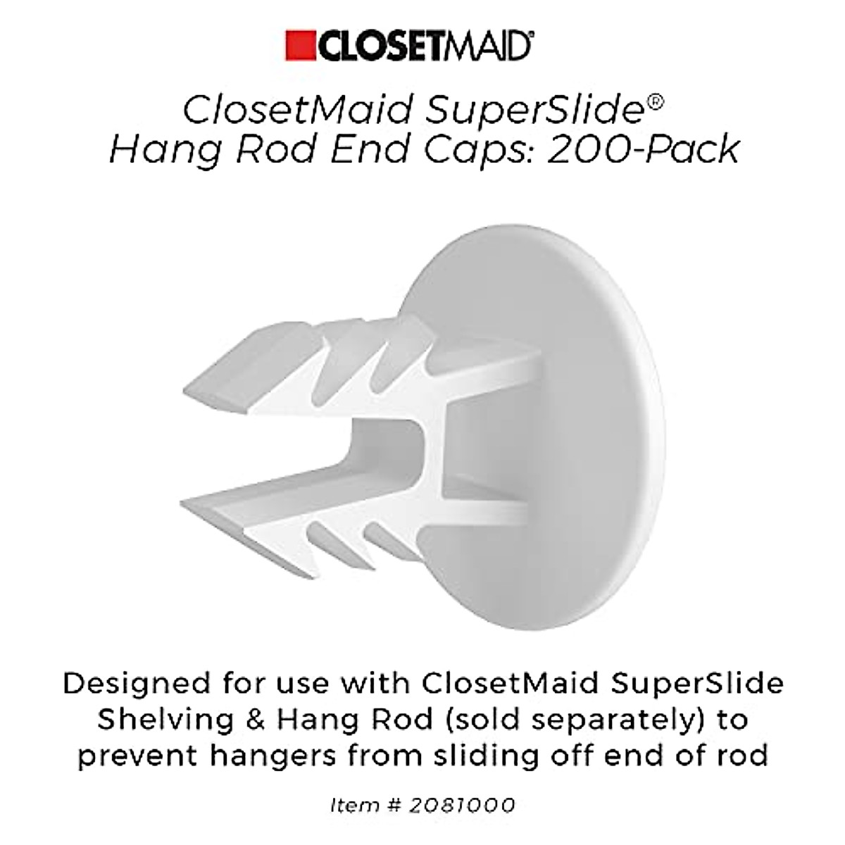 ClosetMaid 20810 SuperSlide Hang Rod End Caps, 200-Pack, White, 200 Piece