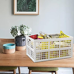 Asking 2-Pack 42 L Stackable Collapsible Crate, Plastic Folding Storage Basket, White