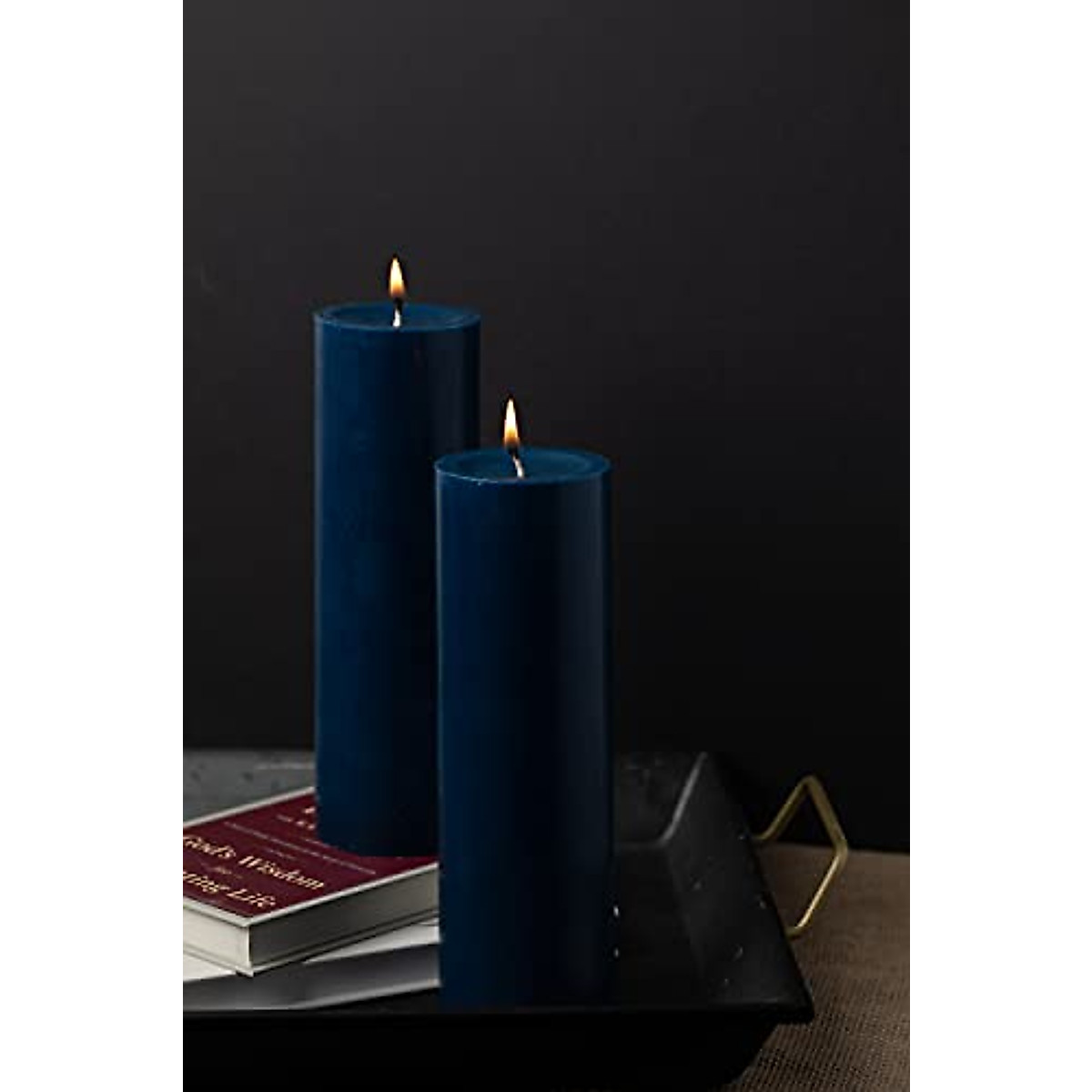 Richland Set of 2 Navy Blue Pillar Candles 3" x 9" Unscented Dripless for Weddings Home Holidays Relaxation Church Spa
