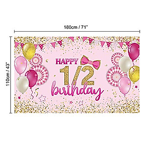 1/2 Birthday Banner Backdrop - 6 Month 71" x 43" Happy Birthday Yard Sign backgroud 1/2 Years Birthday Backdrop Party Indoor Outdoor Car Decorations Supplies (Pink)