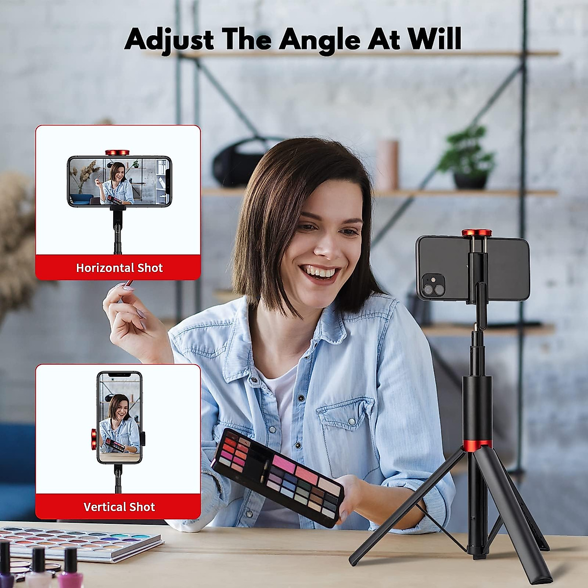 Uranzl 60" Phone Tripod & Selfie Stick Tripod with Remote,Travel &Compact Tripod for iPhone and Android,Cell Phone Tripod Compatible with iPhone 15/14/13/Android