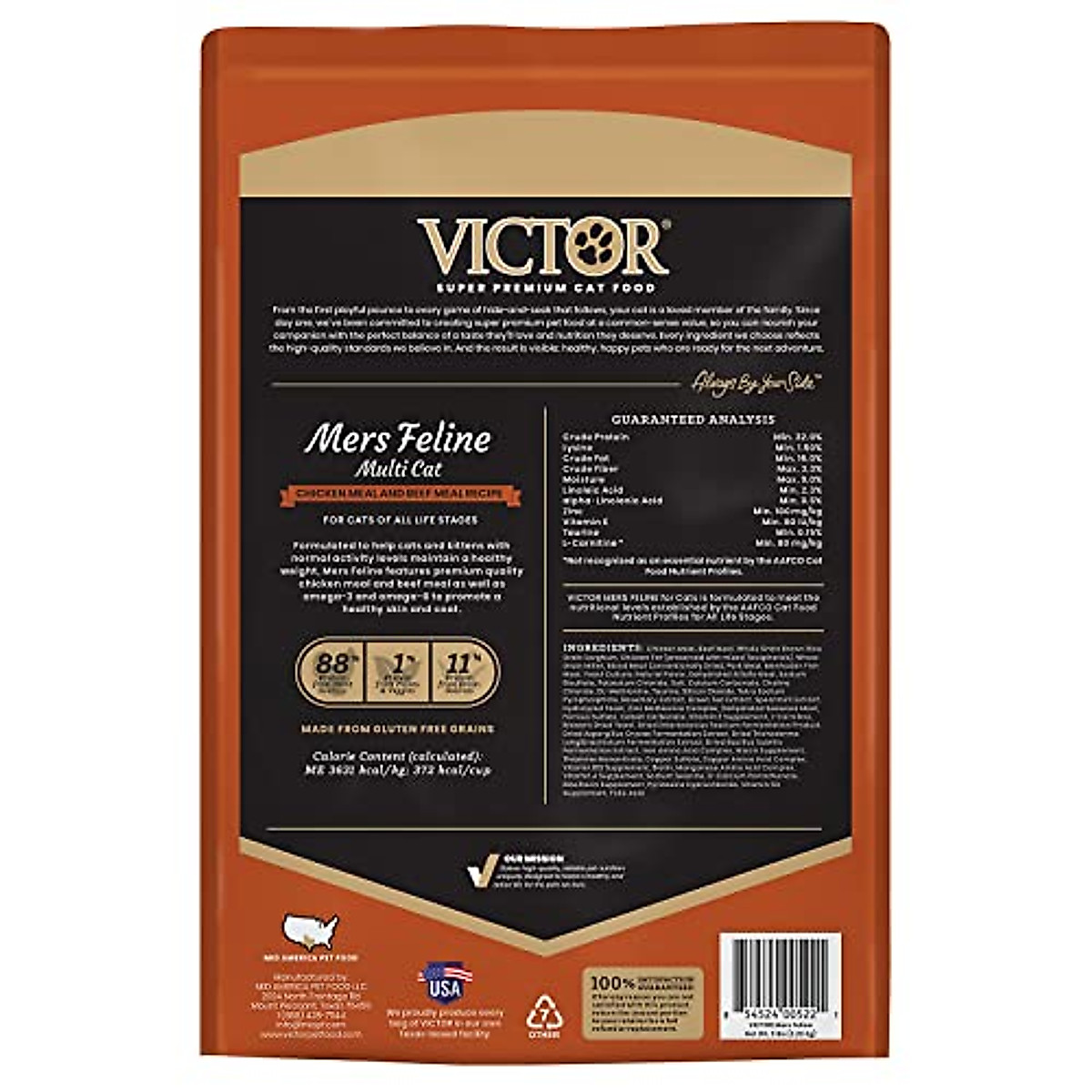 Victor Super Premium Cat Food – Mers Feline Dry Cat Food with Chicken, Beef, Pork and Fish Meal Proteins for Normally Active Cats – All Breeds and All Life Stages from Kitten to Adult, 5 lb