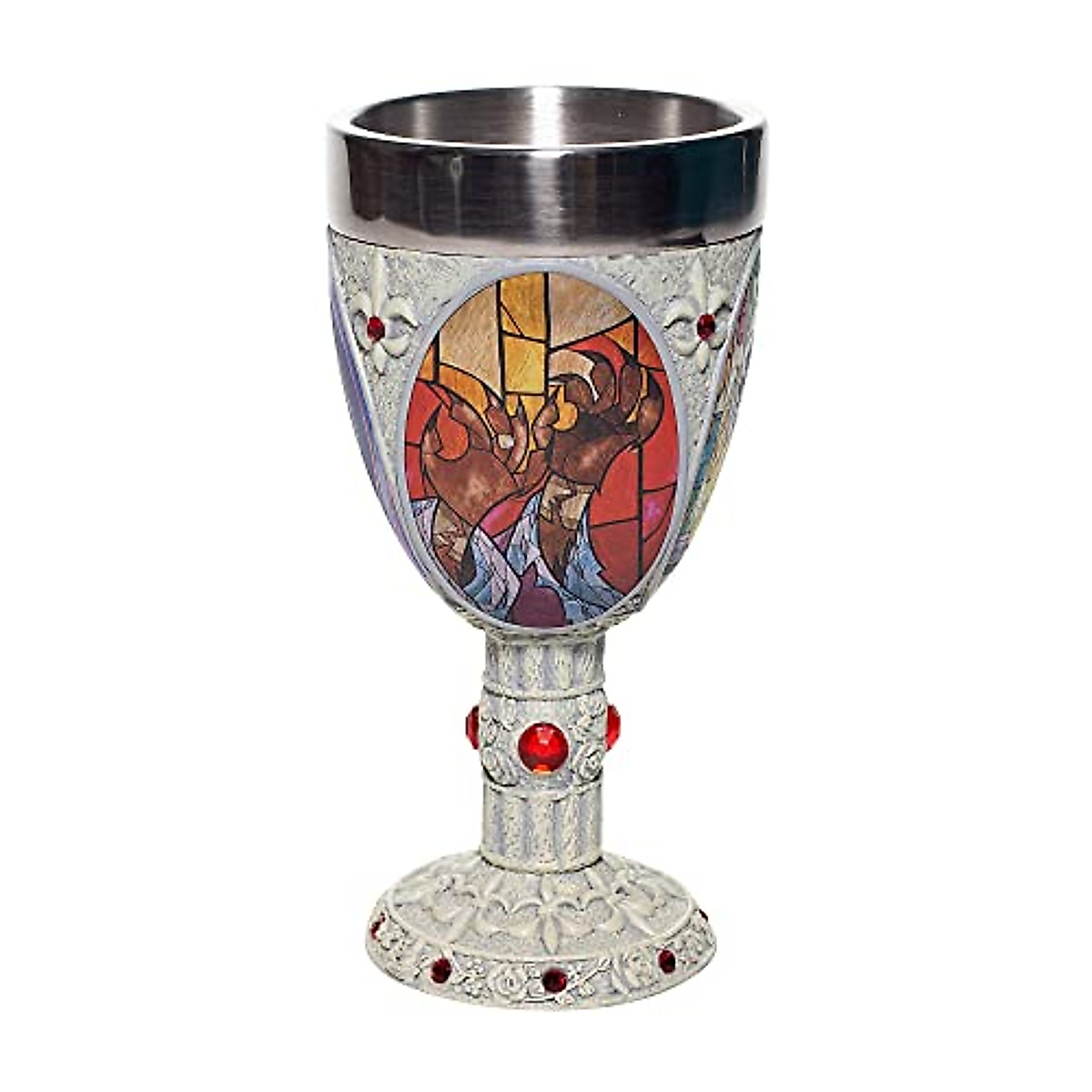 Enesco Disney Showcase Beauty and The Beast Stained Glass Scenes Decorative Chalice Goblet Cup, 1 Count (Pack of 1), Multicolor