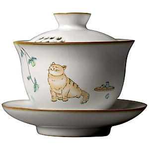 150ml Ceramic Gaiwan Filters Cat Pattern Porcelain Tureen Tea Cup Bowl Tea Set Accessories