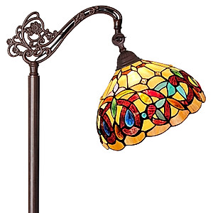 Capulina Tiffany Floor Lamp H62 Tall Inlaid Crystal Victorian Style Stained Glass Soft Light Arched Gooseneck Adjustable Angle Reading Lamp for Living Room Bedroom