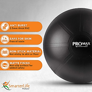 SmarterLife PRO MAX Exercise Ball for Stability Workout, Fitness, Pregnancy, Yoga, Pilates, Home Gym, Physical Therapy, Birthing, Balance Ball Chair (65 cm, Purple)