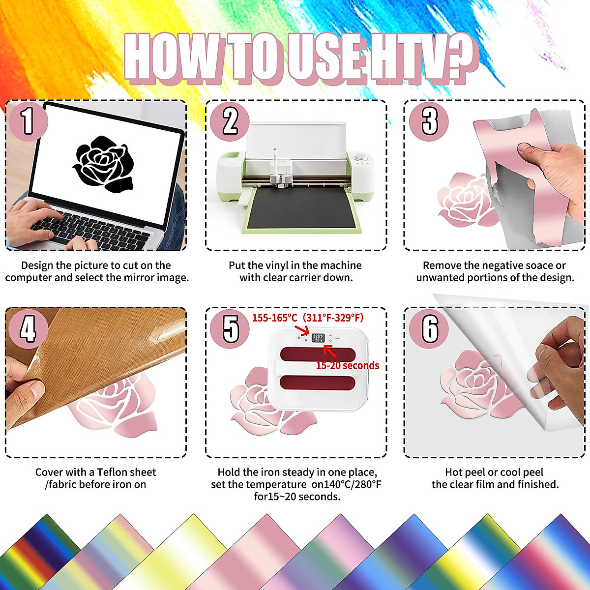 Puff Vinyl Heat Transfer 3D - Puff HTV Vinyl Gradient Colour 8 Sheets 12"x 10" Puff Heat Transfer Vinyl for T-Shirt Clothes Compatible with Cricut Air or Maker (Gradient Colour)