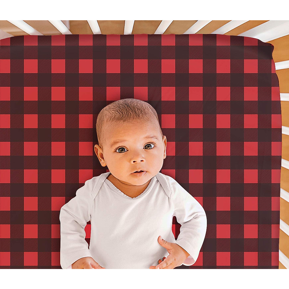 The Peanutshell Crib Sheet Set for Baby Boys or Girls - Red, Black & Grey Buffalo Plaid - 2 Pack Set