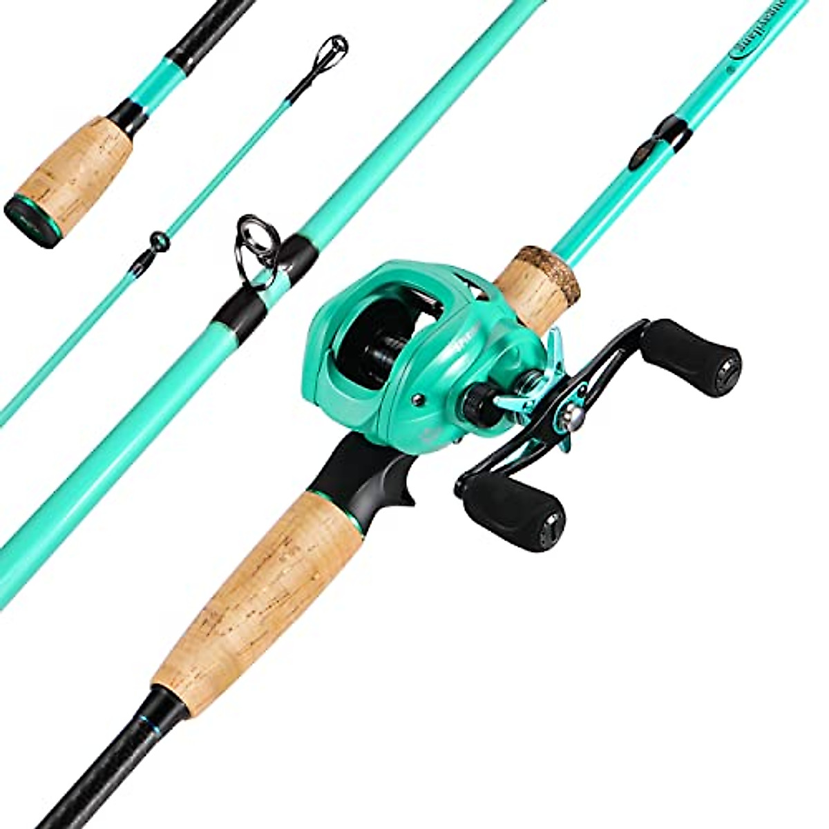 Sougayilang Baitcaster Combo, 2Pc Baitcasting Fishing Rod and Reel Combo, Twin-Tip M/MH Fishing Pole and Baitcasting Reel-Green-6.9ft-Right Handle