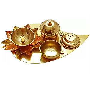 Tarini Gallery Brass Pooja Indian Antique Décor for Home Entrance Temple Festival Diwali Decoration and Gifting (Pooja Platter)