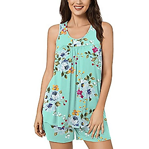 POPYOUNG 2023 Plus Size Women's Pajamas Sets, Summer Sleevelesss Tank Tops with Comfy Shorts, Lounge Sleepwear 2 piece Ladies Pjs Sets with Pockets 4XL, Mint Green