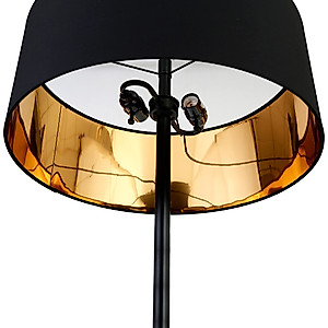 Henn&Hart Estella Two-Tone Floor Lamp with Fabric Shade in Matte Black/Brass/Black, 62" Tall