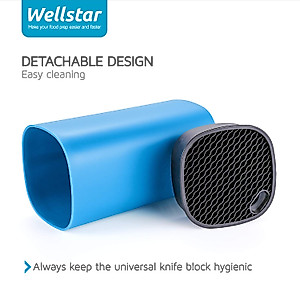Universal Knife Block Holder for Kitchen, WELLSTAR Knife Stand without Knives, Safe Space Saver Large Volume Stable Knife Storage with Scissors Slot, Detachable for Easy Cleaning - Blue