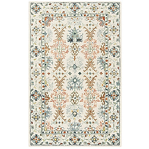 SAFAVIEH Aspen Collection Area Rug - 6' x 9', Ivory & Blue, Handmade Boho Wool, Ideal for High Traffic Areas in Living Room, Bedroom (APN310A)