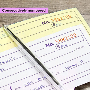 BAZIC Cash Money or Rent Receipt Book, 50 Sets 7 1/2" x 2 3/4" 2-Part Carbonless, White & Canary, Bound Wraparound Cover (50 Sets/Pack), 1-Pack