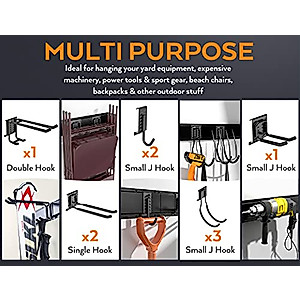 INCLY Garage Tool Storage Rack, 12 PCS Garden Yard Tool Organizer Wall Mount, 72 Inch Adjustable Heavy Duty Steel Garage Organization System with 3 Racks & 9 Wall Hooks