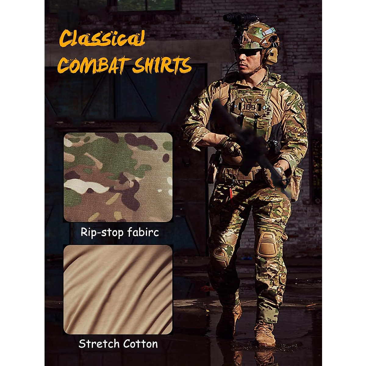 CARWORNIC Men's Tactical Combat Shirt, 1/4 Zipper Long Sleeve Camo Army Military T Shirt