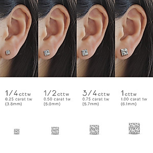 1.00Ct Cushion Natural Diamond Stud Earrings set in 925 Sterling Silver