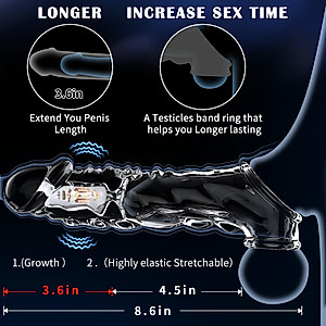 KVEVU Reusable Penis Sleeve with Vibrator Penis Ring,3.6 inch Clear Penis Sleeve Cock Ring Extender Ultra-Soft Penis Enlarger for Couples Vibrating Dildo for Cock Enlarger Sex Toys for Men
