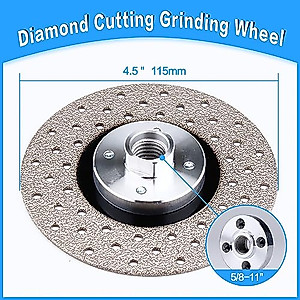 Diamond Tile Cutting Grinding Wheel, 4-1/2inch Disc Blade for Angle Grinder to Cut Grind Polish Porcelain Ceramic Marble Stone, with Dual Diamond Coverage and 5/8-11 Arbor Adaptor, Durable Efficient