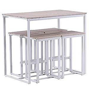 Dining Table Set (100 x 60 x 87) cm Oak Simple 87cm High Bar Table and Chairs Set of 5 PVC Paper Lacquered White Matte White