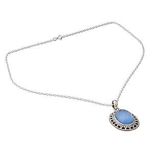 NOVICA Artisan Handmade Chalcedony Pendant Necklace Pale Blue Artisan Crafted Silver Sterling India Serenity Airy [18 in L 2 mm W Pendant(s) 1.6 in L x 0.9 in W x 0.3 in D] ' Azure Ice'