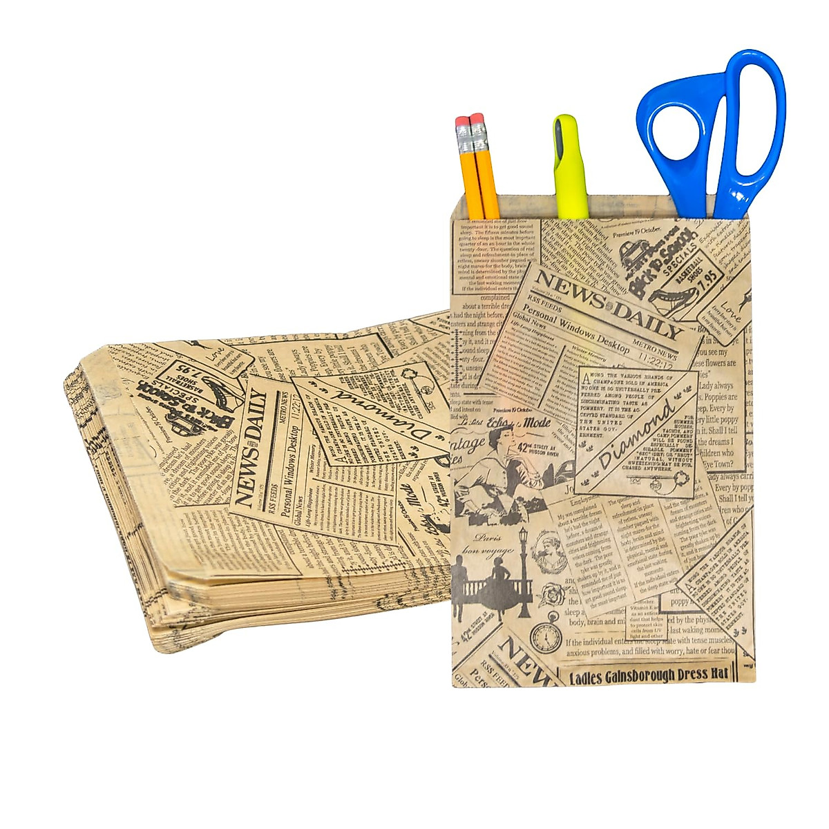 Novel Box® Newsprint Kraft Print Paper Gift Candy Jewelry Merchandise Bag Bundle 6X9" (100 Count) + Custom NB Pouch