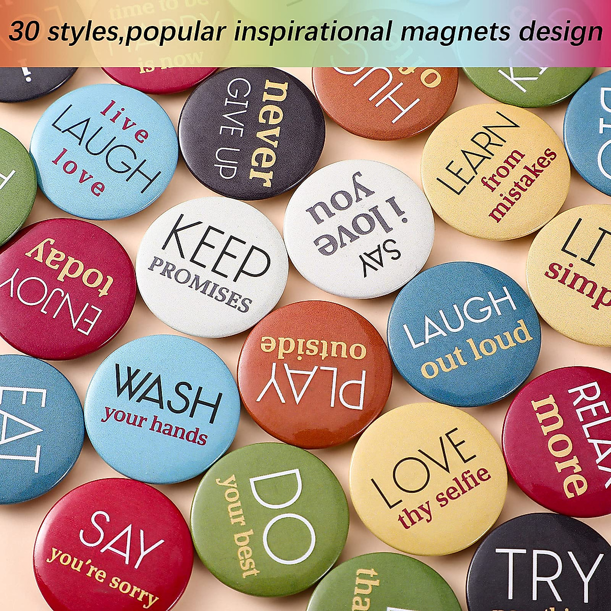 30 Pieces Motivational Round Fridge Magnets Inspirational Round Quote Magnets Positive Saying Round Magnets Funny Colorful Motivation Magnets for Classroom Office Home Decor